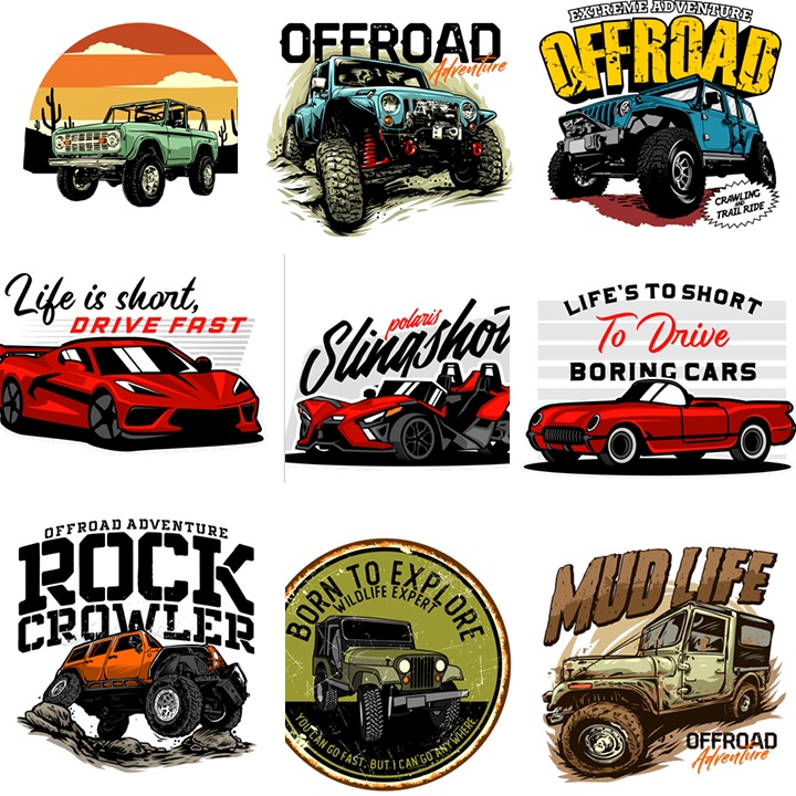 IRON ON TSHIRT - CAR Designs vol 2 A4 Size Print Digital Transfer Film ...