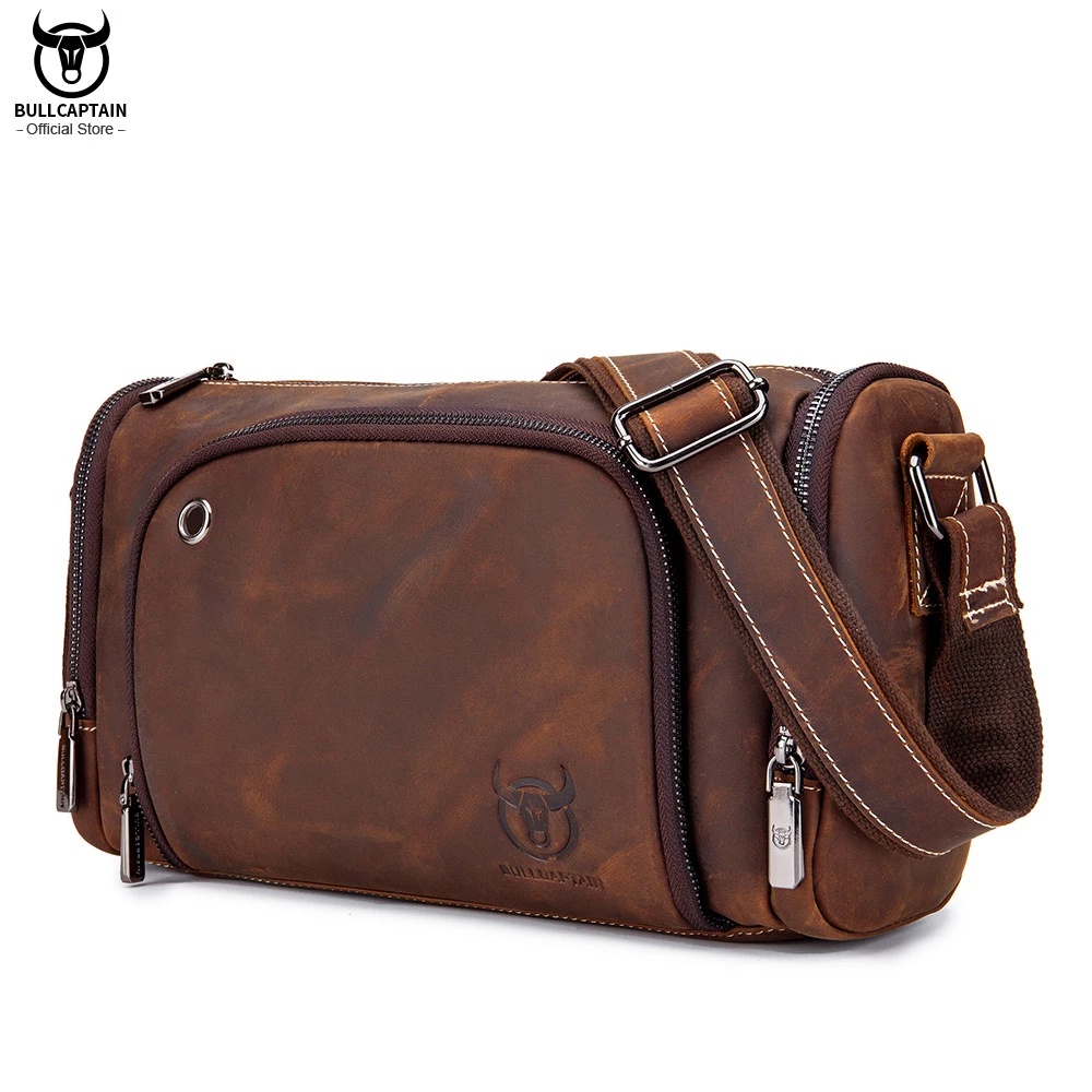BULLCAPTAIN 2021 New Crazy Horse Leather Men's Shoulder Bag High ...