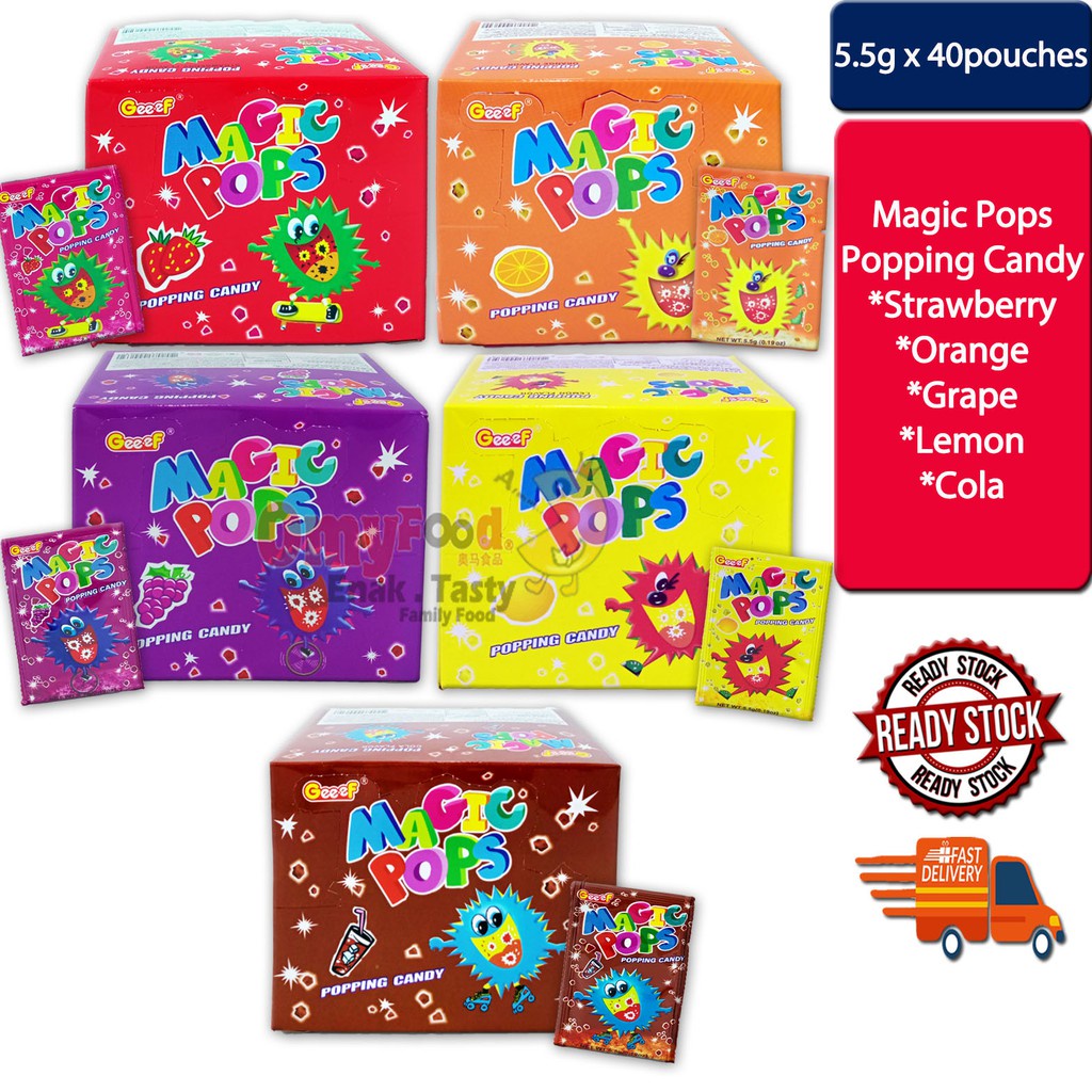 5.5g x 40pcs Magic Pops Popping Candy [Strawberry / Orange / Grape ...