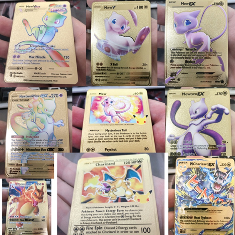 Pokemon 27 Styles New Mewtwo Gx Mega Vmax Gold Metal Card Super Game ...