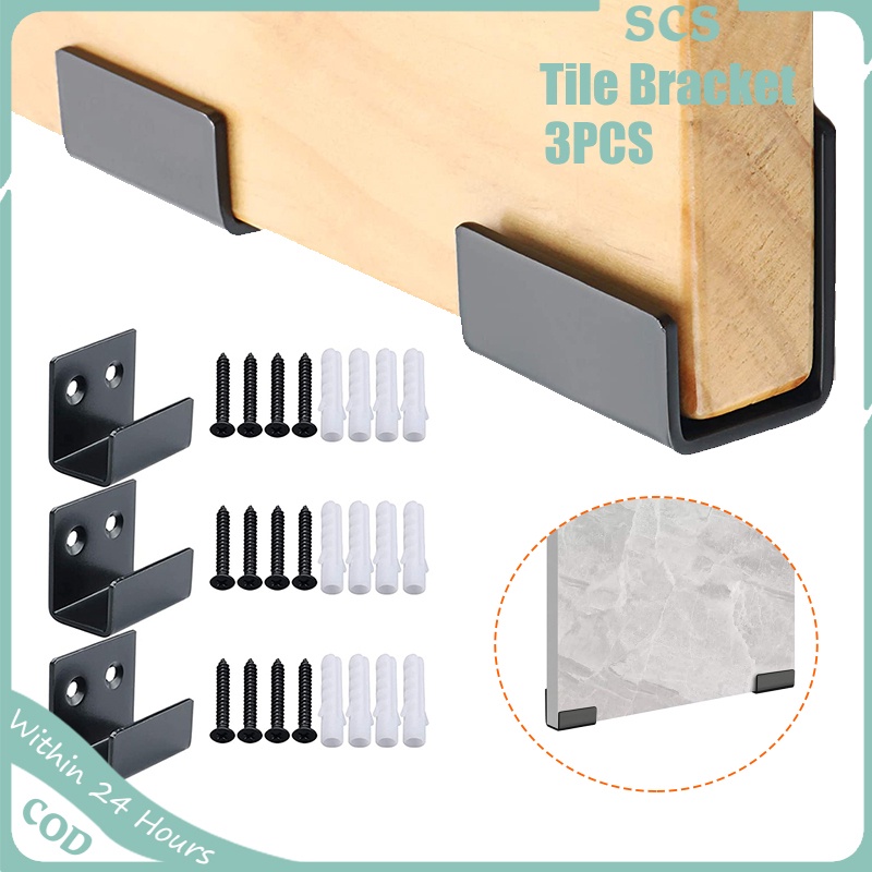 3 Pcs Stainless Steel Tile Bracket Black Tile Wall Display Wall Hook ...