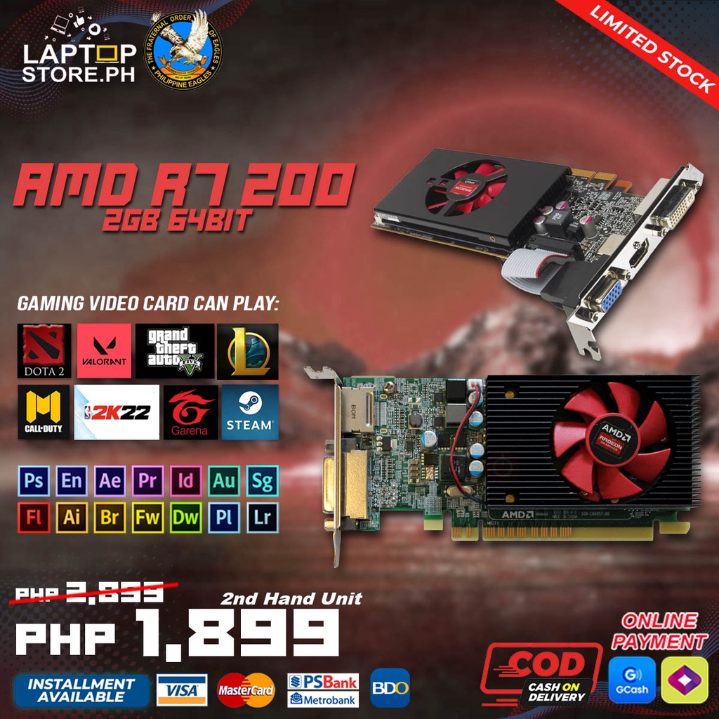 Video Card AMD R7 200 2GB 64bit DDR3 Assorted Brand | Shopee Philippines