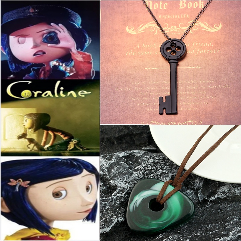 Anime Coraline Seeing Stone Necklace Handmade Rope Chain Green Looking ...
