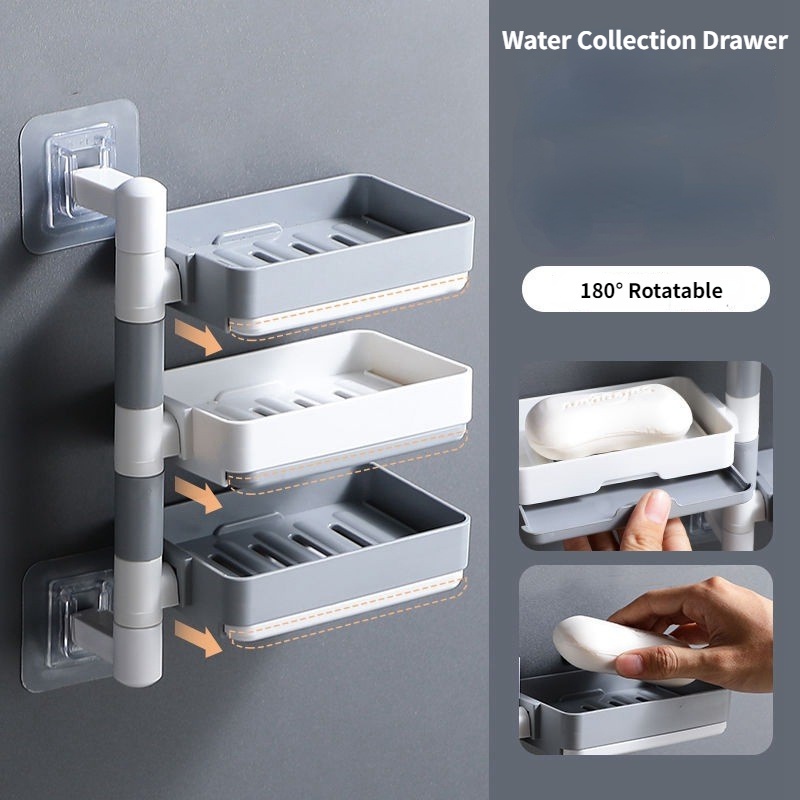 3/2/1Rotating Drain Soap Holder Bathroom Rack Wall Hanging Perforated ...