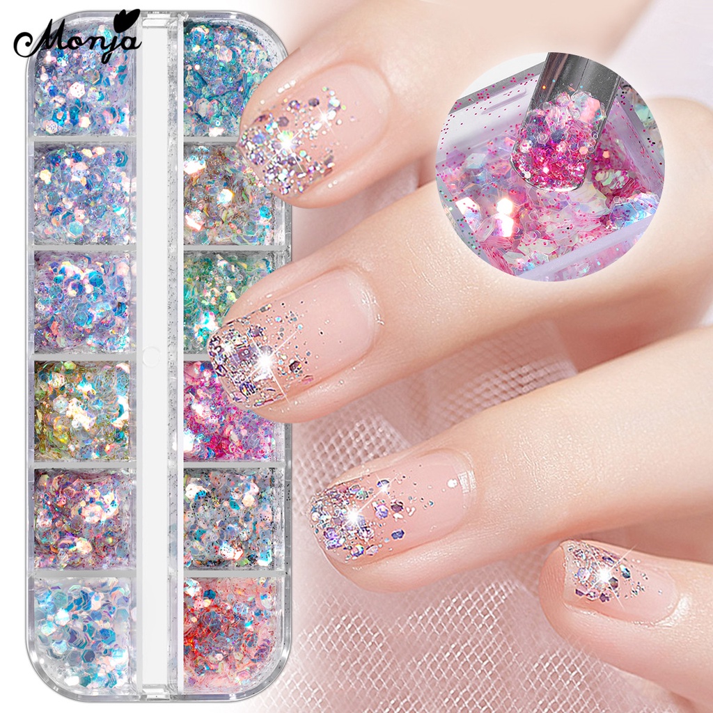 Monja Colorful Irregular Nails Art Hexagon Glitter Flakes Multi-Size Uv ...