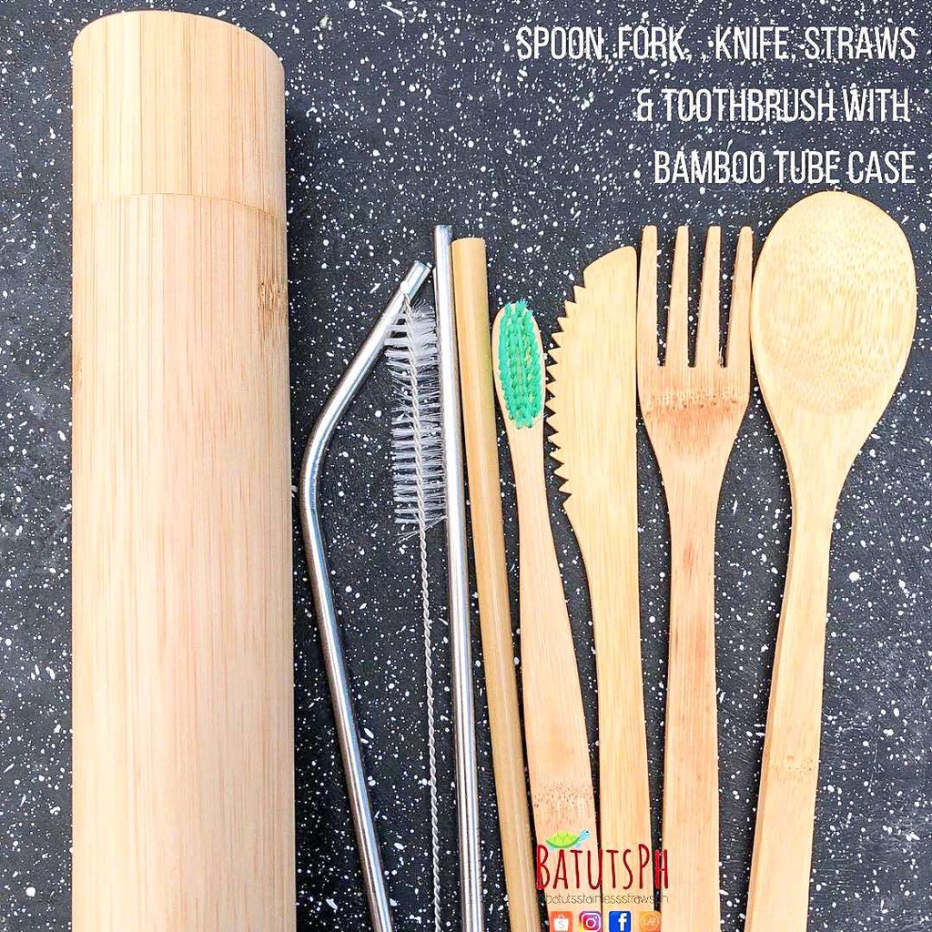 Personalized Top Grade Bamboo Utensils Set with Bamboo Tube Case - Go ...