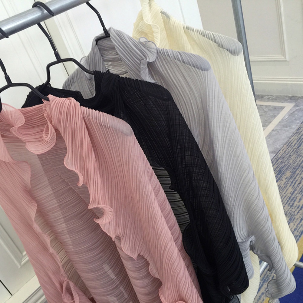 Women's Fashion Pure Color Ruffle Chiffon Summer Beach Shawl Long ...