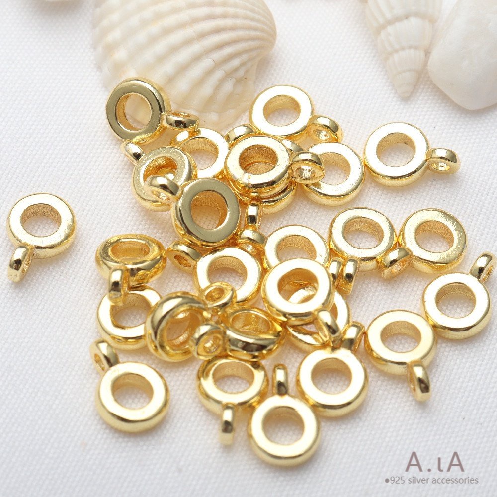 diy゜((1 Pack 5 Pieces) 18K Gold-Packed Color Retention Round Pendant Link Ring Bracelet Necklace ...