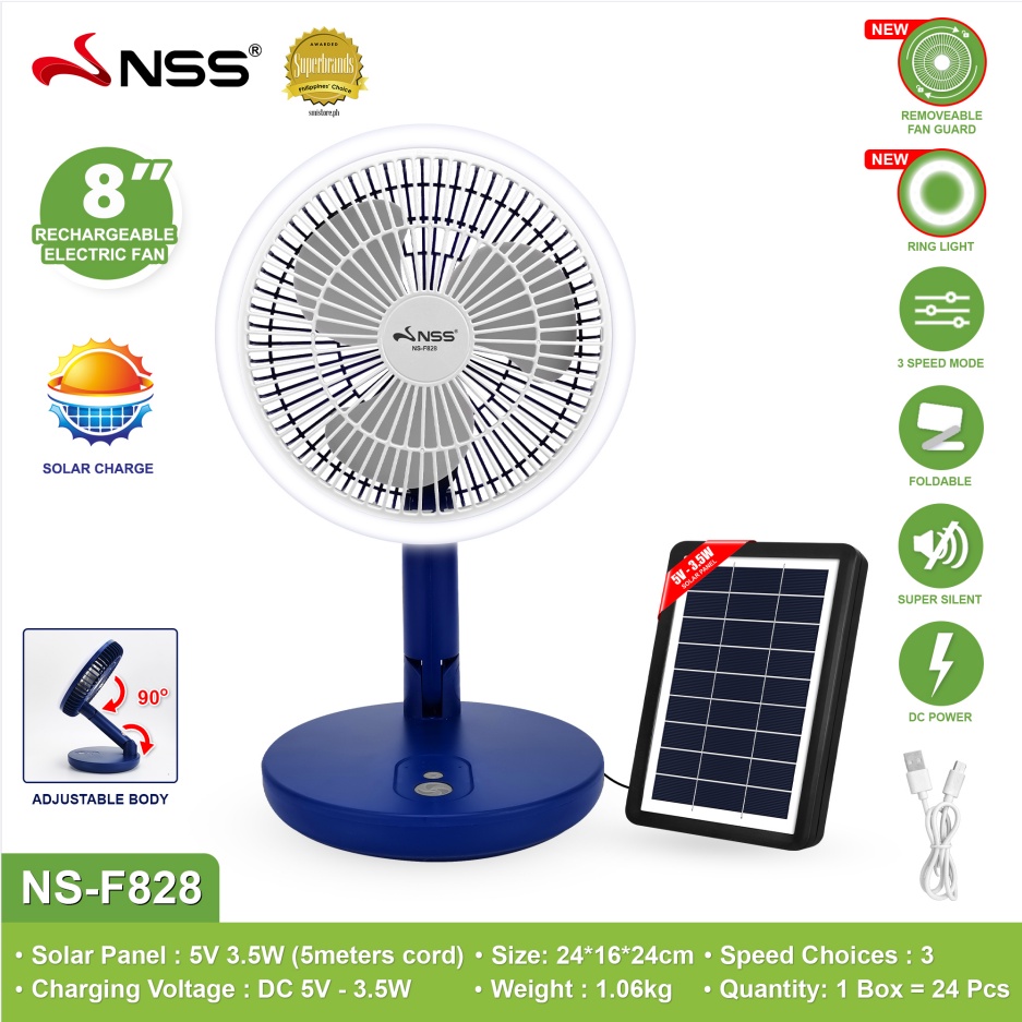 NSS Solar fan with panel Solar Electric Fan Rechargeable fan 12" with ...