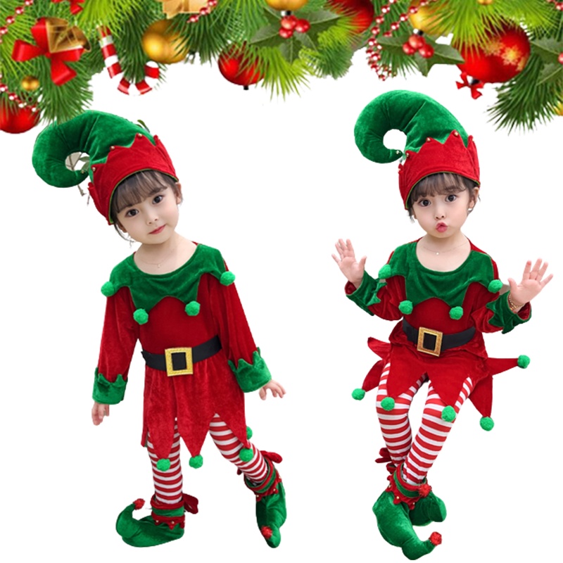 Magnificent Christmas Elf Boys Girls Cosplay Outfit With Shoes | Shopee ...