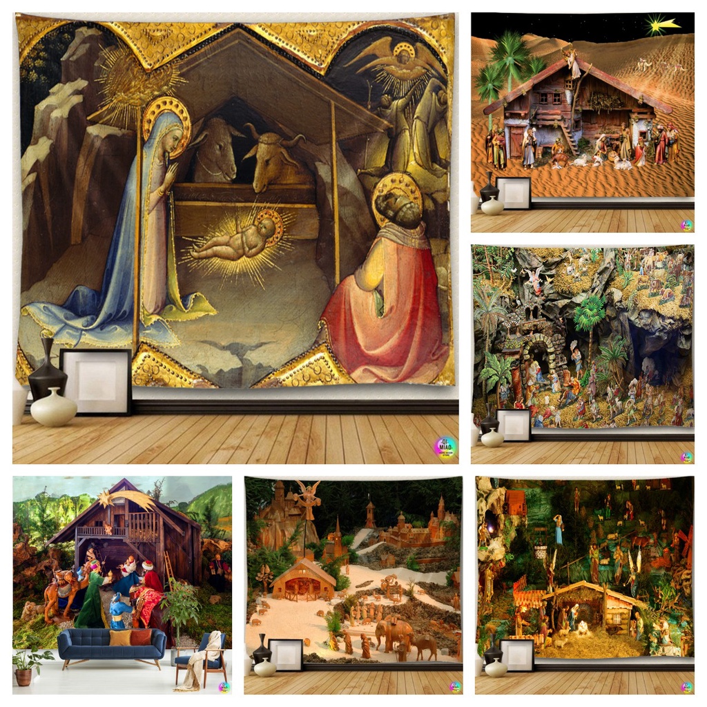 Christmas Tapestry Nativity Scene Wall Hanging Jesus Birth Angel Easter ...