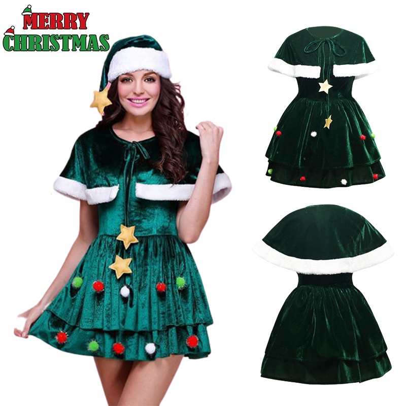 Gorgeous Women Christmas Tree Cosplay Costume Plus Size Xmas Dress ...