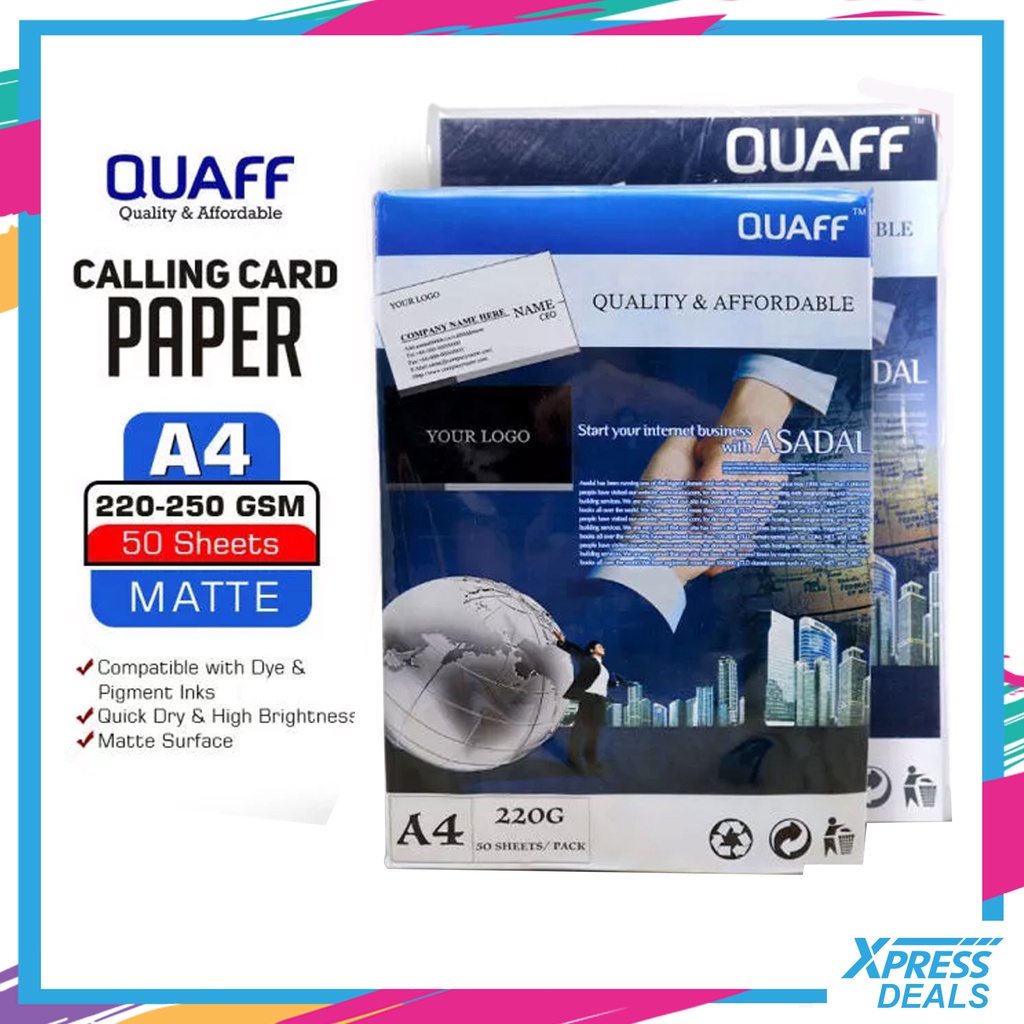 [1 PACK] QUAFF CALLING CARD PAPER A4 SIZE 220/250 GSM Matte (50 Sheets ...