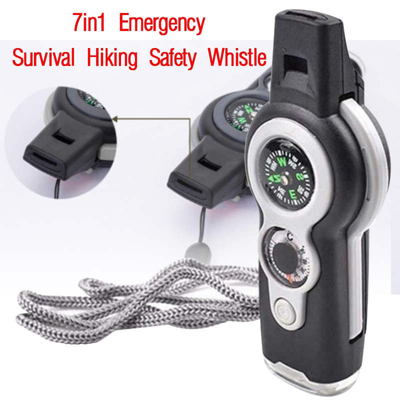 7 In1 Outdoor Survival Whistle Keychain Compass Magnifier Led Light ...