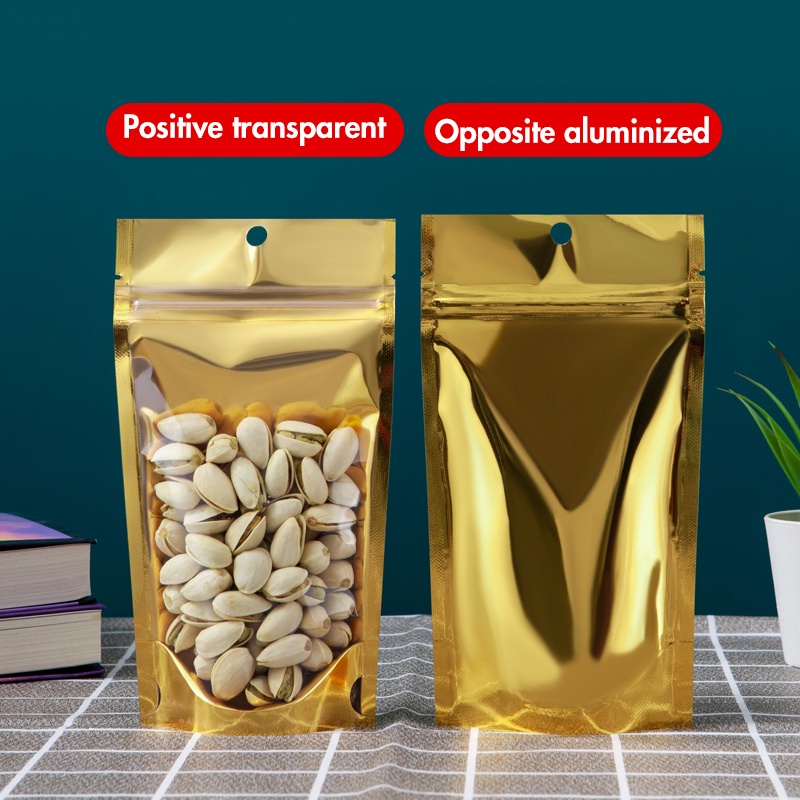 100pcs Half Colorful Aluminum Half Clear Stand Up Pouch Packaging Resealable Full Window ...