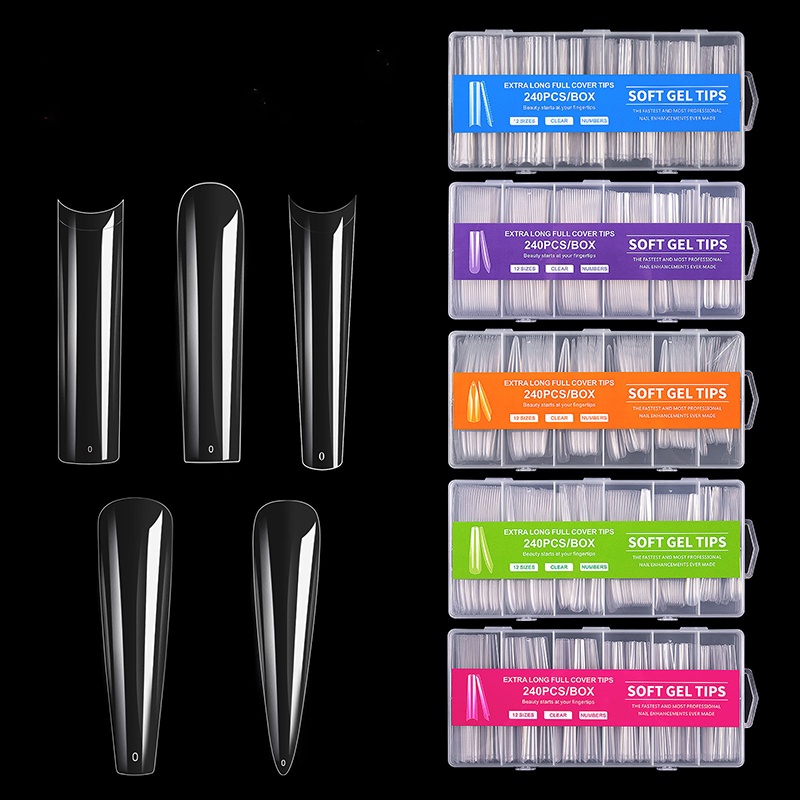 240pcs Super Long Coffin Fake Nails Extension Water Pipe Nails
