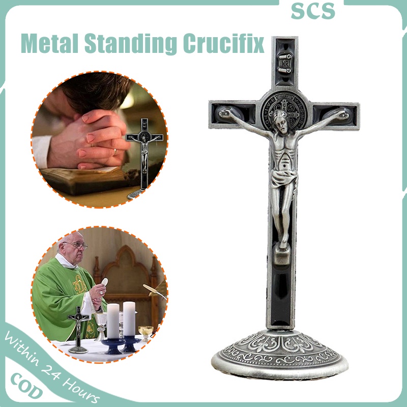 Metal Standing Crucifix Cross Saint Benedict Catholic Gift Home Decor ...