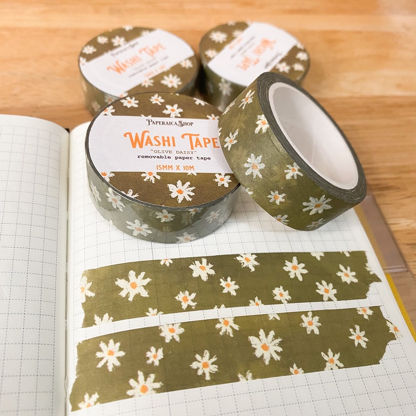 Olive Daisy Washi Tape, Vintage Washi, Design Tape, Journaling Tape ...