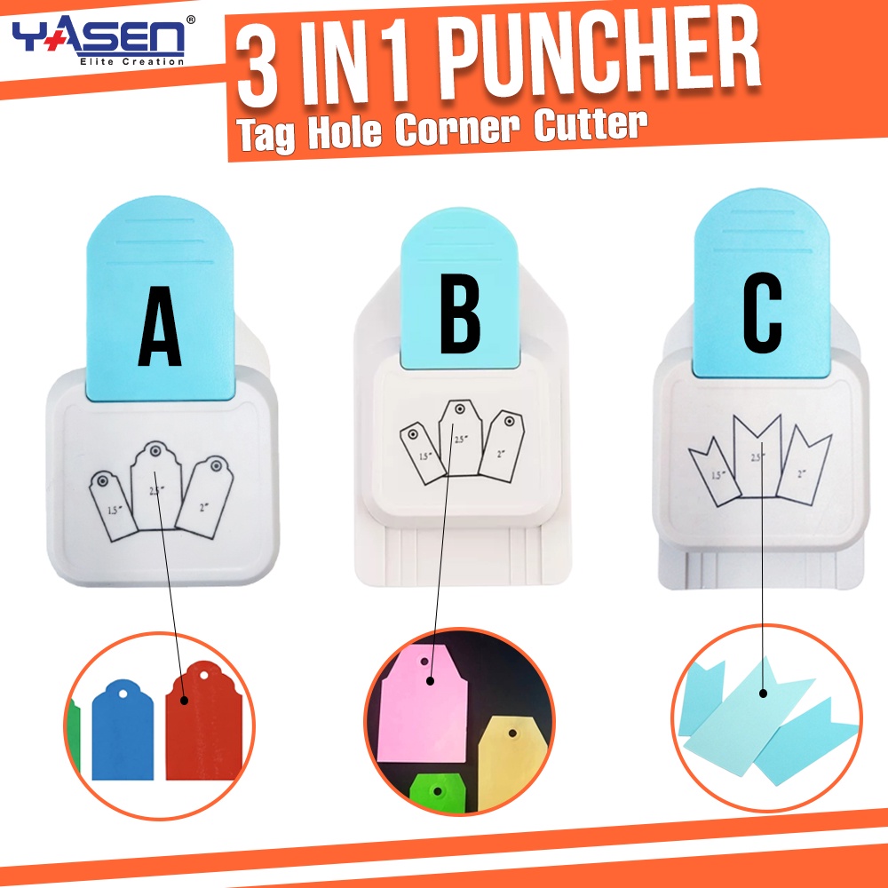 3 in 1 Tag Punch Corner Cutter Paper Punch Bookmark Punching Machine ...