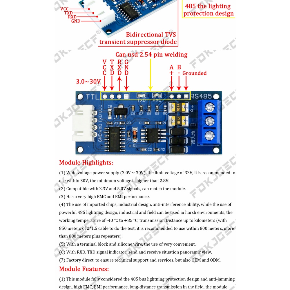 TTL Turn To RS485 Module Hardware Automatic Flow Control Module Serial ...