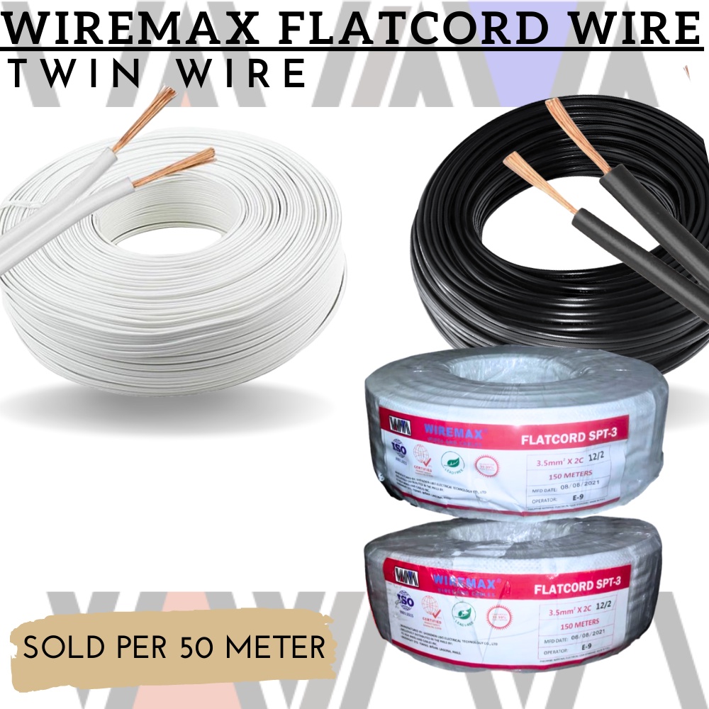 WIREMAX FLATCORD WIRE 12/2 (3.5mm²x2C) per 50 meters 100% PURE COPPER ...