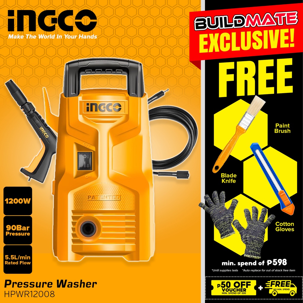 INGCO High Power Pressure Washer Heavy Duty 1200W HPWR12008P •BUILDMATE• IPT | Shopee Philippines