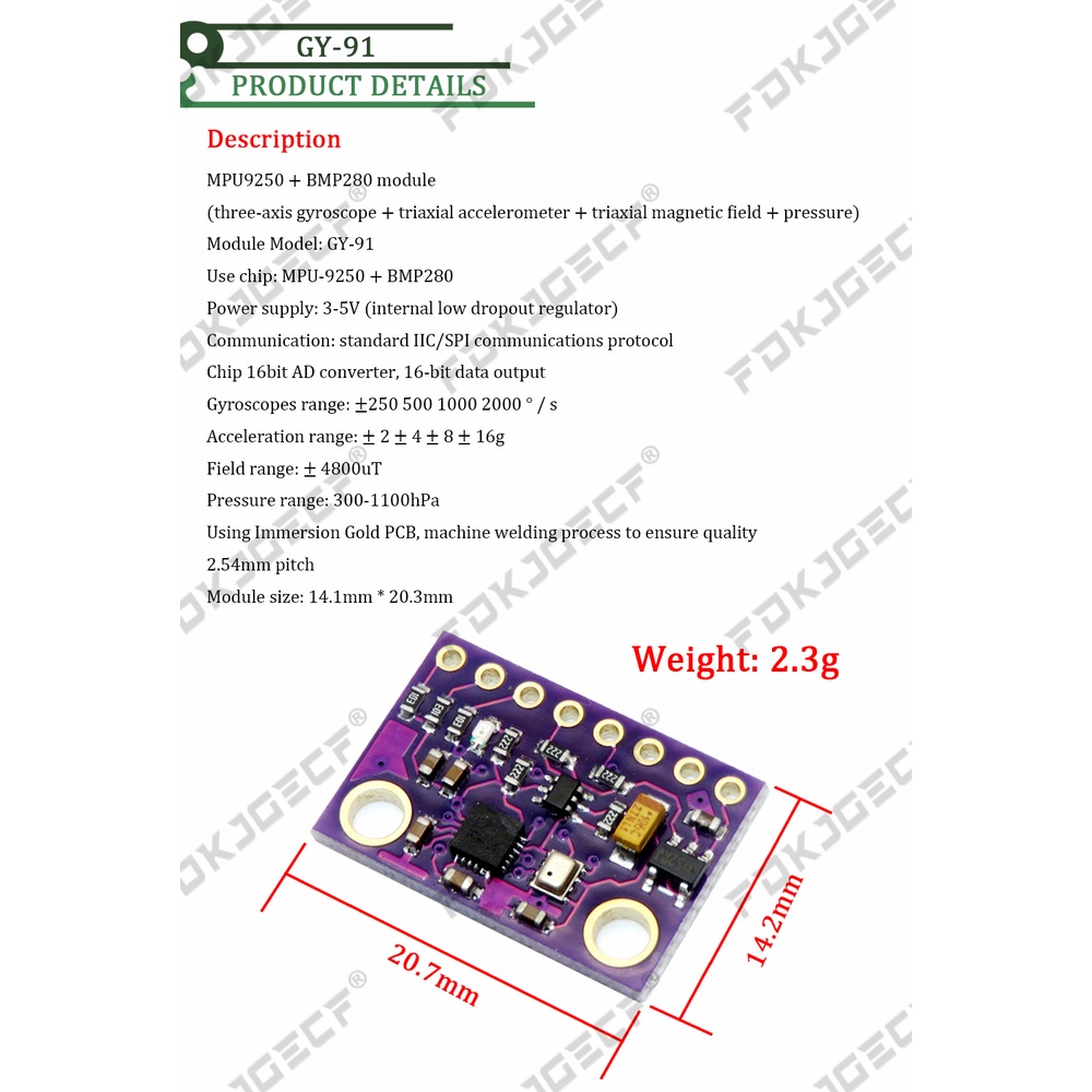 MPU-9250 MPU9250 BMP280 SPI IIC/I2C 10DOF Acceleration Gyroscope Compass 9-Axis Sensor Board ...