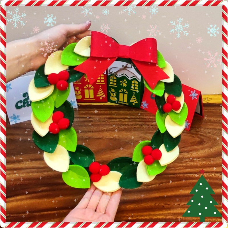 [HANDMADE] Christmas Laurel Wreath made of Felt Fabric, outer size 25mm ...