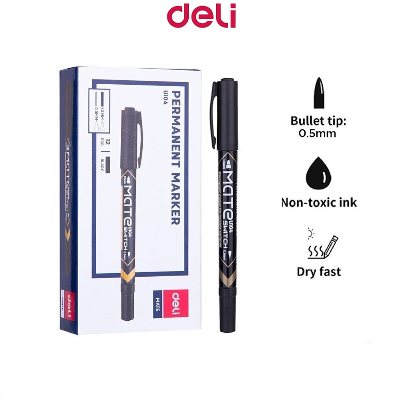 Deli Permanent Marker Pen Blue 0.5 -- 1.0 mm Double- Ended Marker ...