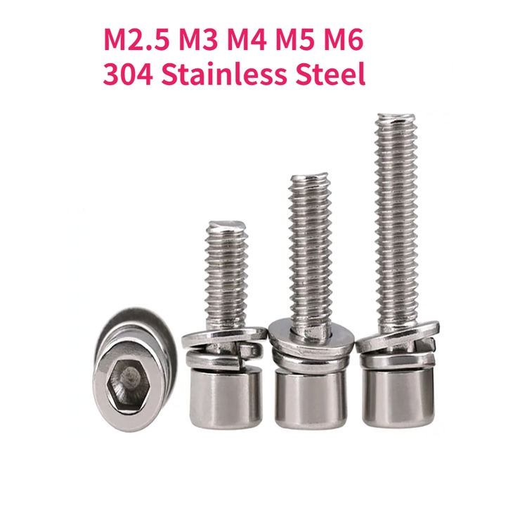 M2.5 M3 M4 M5 M6 304 Stainless Steel Three Combination Hexagon Hex Socket Screw Smooth Cap Head ...
