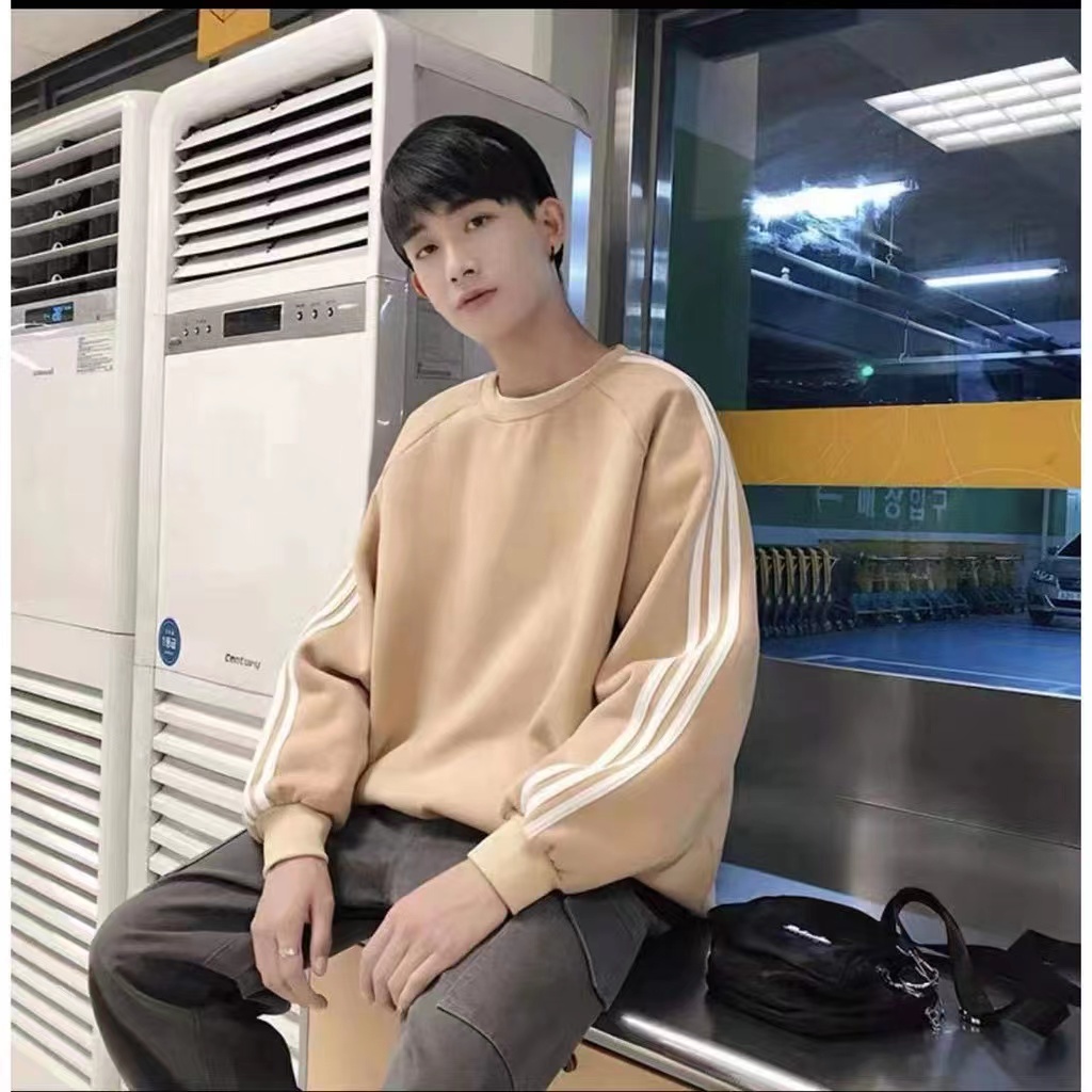 Pure Color Unisex Sweater Longsleeve Sweatshirt Crew Neck With Line ...