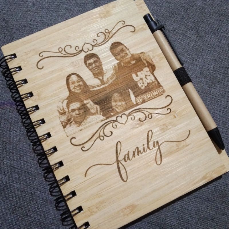 Personalized Bamboo Notebook Laser Engraved with Name and Picture ...