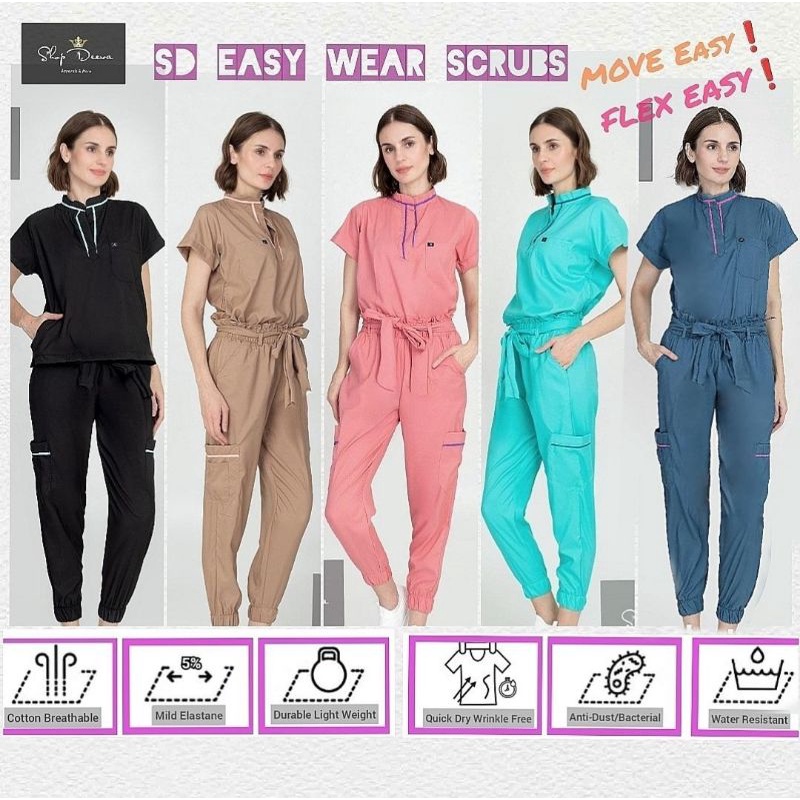 ۞☽ SD Easy Wear Scrub Suit (Cotton Slight Stretch) Chinese Collar ...