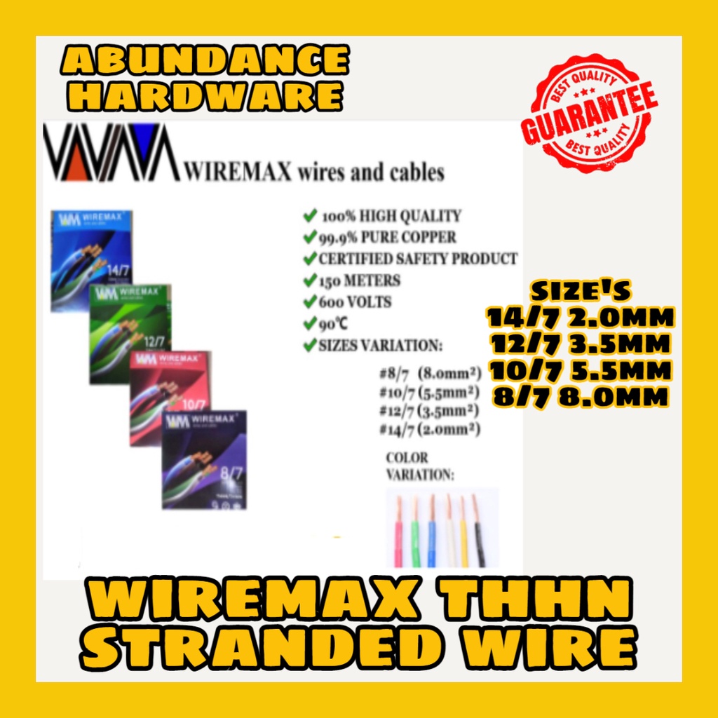 WIREMAX THHN/THWN STRANDED WIRE 14/7(2.0mm) 12/7(3.5mm) 10/7(5.5mm) 8/7 ...