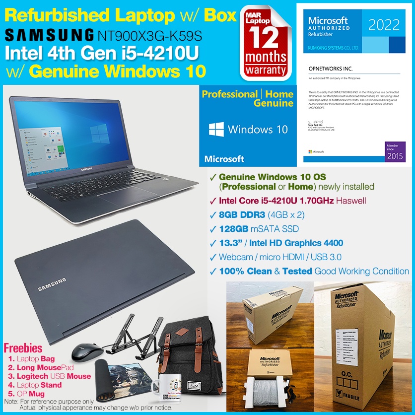 Genuine Windows SAMSUNG I5-4210U 8GB 128GB SSD WEBCAM 13.3" - NT900X3G-K59S | Shopee Philippines