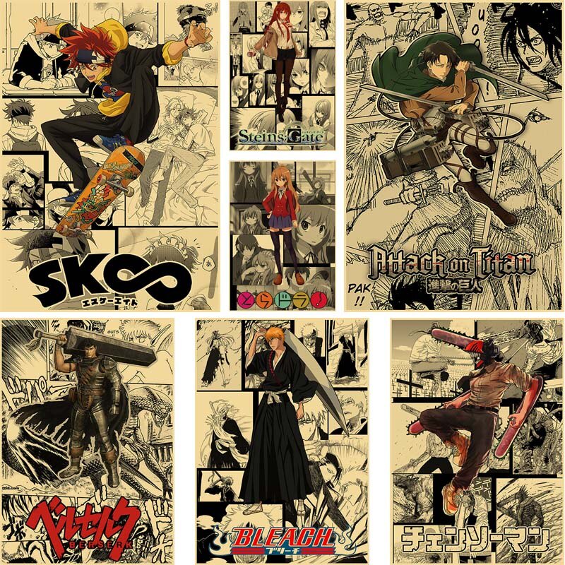 Classic Anime Figure Posters and Prints Kraft Paper Comics Attack on ...