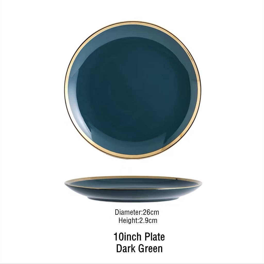 VISHINE Ceramic Plate Nordic White Ceramic 6-inch/8-inch/10-inch Plate With Gold Line Edge ...