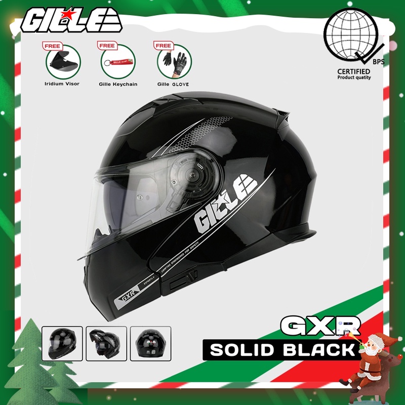Gille GXR Modular Helmet Dual Visor Motorcycle With free Iridium Silver ...