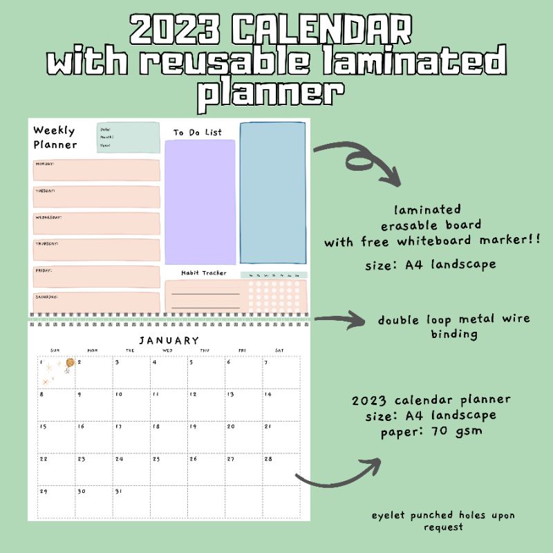 2023 / 2024 / 2025 CALENDAR PLANNER with REUSABLE LAMINATED BOARD (FREE ...