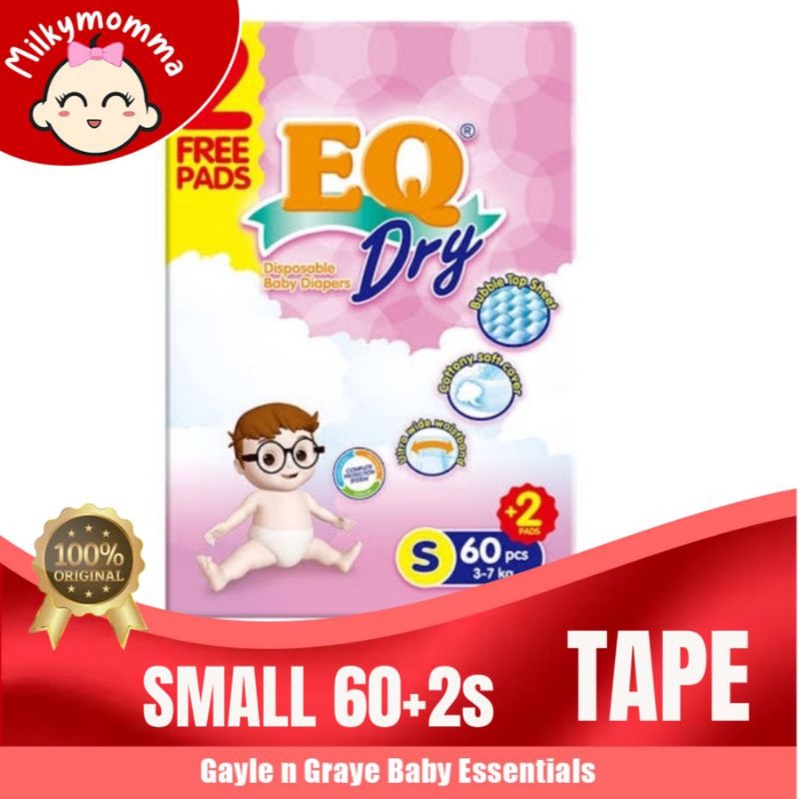 EQ Dry Small Tape 60+2's Tape Diaper | Shopee Philippines