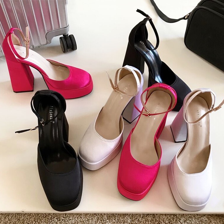 Women Fashion Celebrity Style Beautiful Satin Leather 9 cm Platform ...