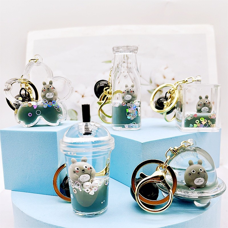 Creative oil mist grey chinchilla drift bottle keychain, delicate ...