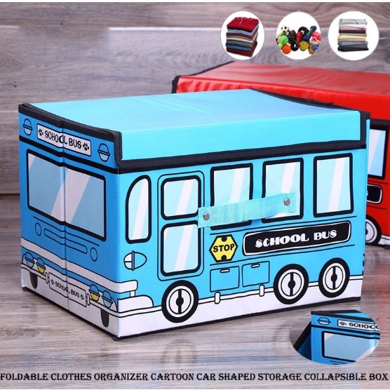 School Bus Storage Box Organizer With Lid Collapsible Foldable Cartoon ...