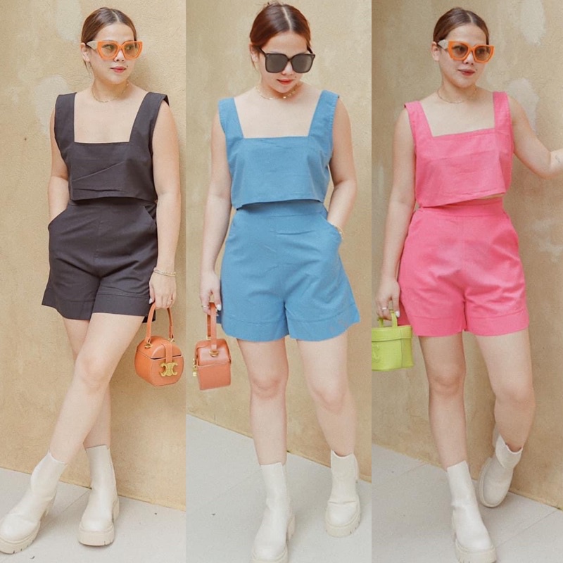 Talia SHORT Set ( Highwaist Short + Crop Top) | Shopee Philippines