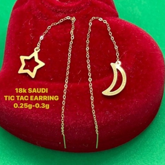 18k SAUDI GOLD LIGHTWEIGHT MOON STAR TIC TAC EARRING | Shopee Philippines