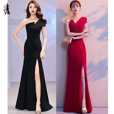 Fishtail formal dress women Evening Dinner Gown Black one-shoulder ...