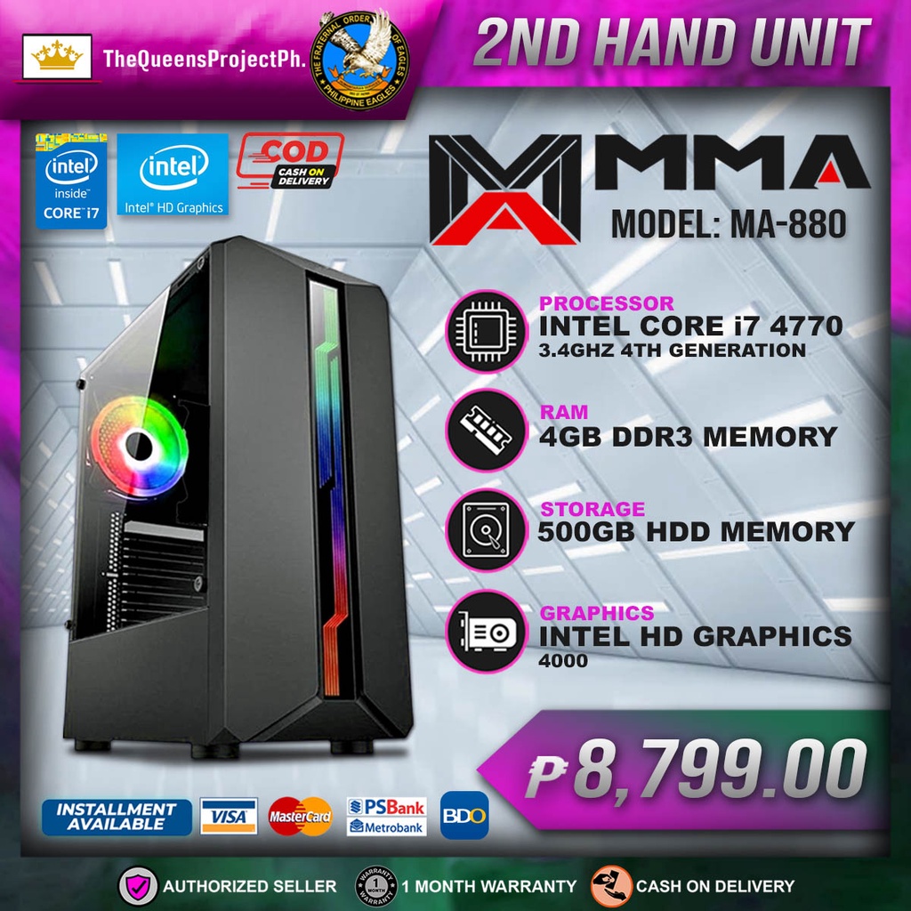 Computer Desktop CPU MMA GAMING CASE Intel Core i7 4770 3.4ghz 4gb ...