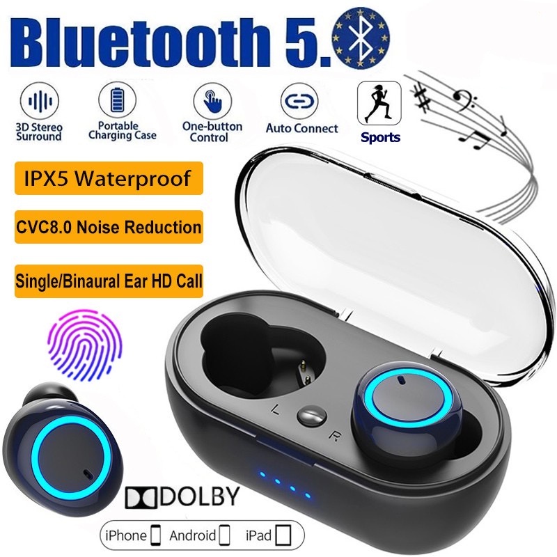 Y50 TWS 5.0 Wireless Bluetooth Earphone Headset Mic Sports Waterproof ...