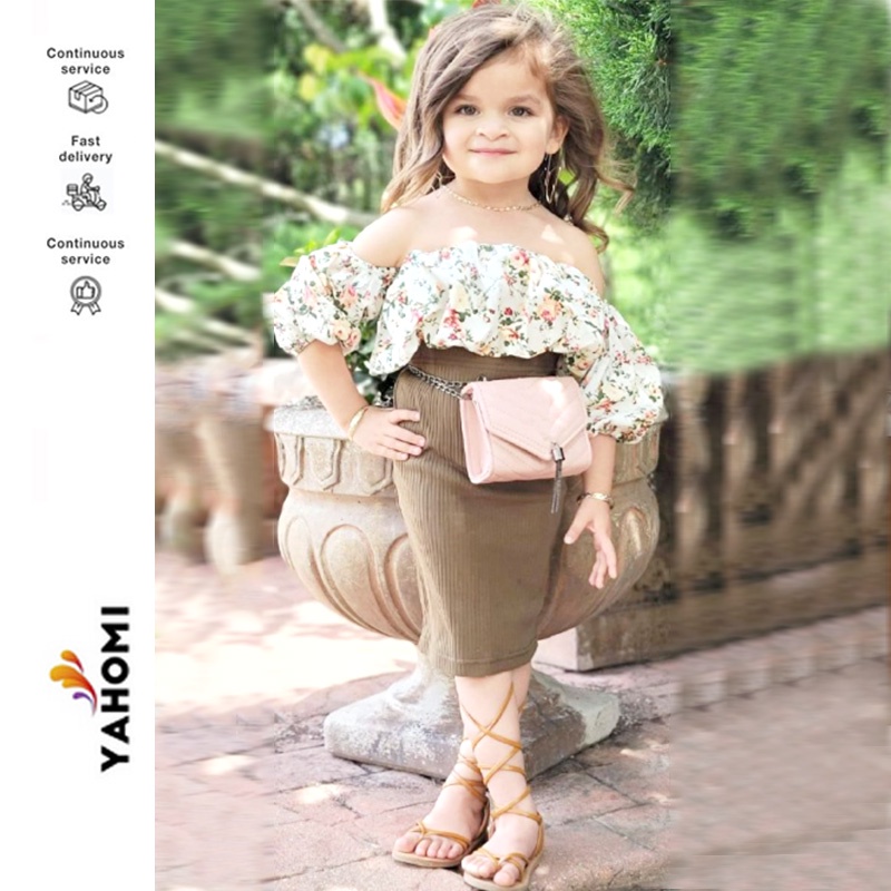 ZXT-Girl Skirt Set Off Shoulder Short Sleeve Tops + Skirt, Flower ...