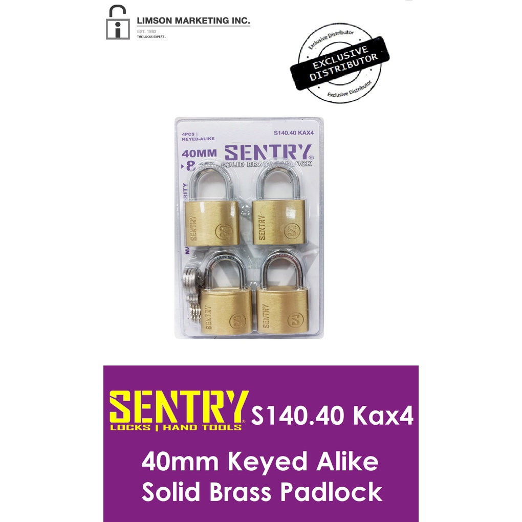Sentry S140 Series keyed Alike Solid Brass Padlock 4pcs/Pack with same ...